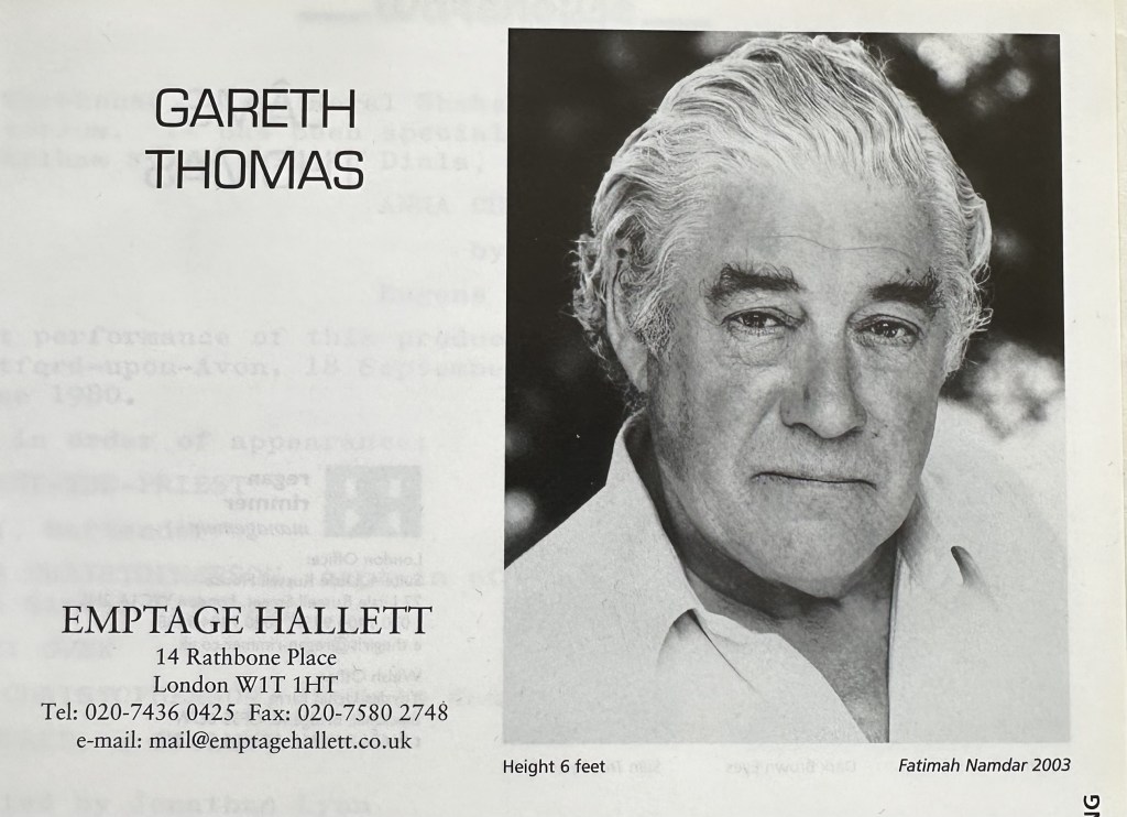 Gareth Thomas: Spotlight Entries – Gareth Thomas, Actor: A Performance Biography
